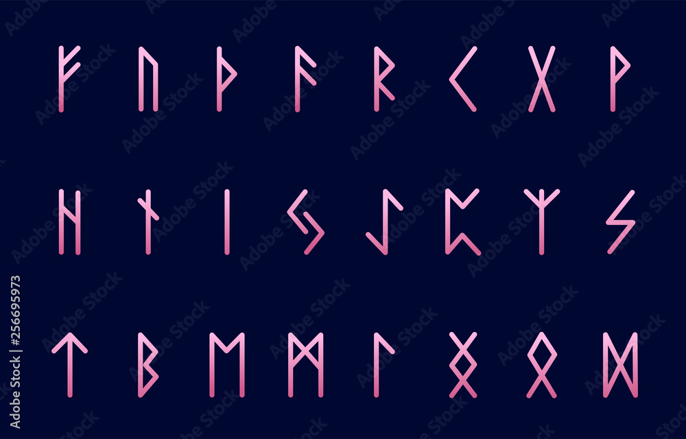 Set of ancient Norse runes. Runic alphabet, Futhark. Ancient occult ...
