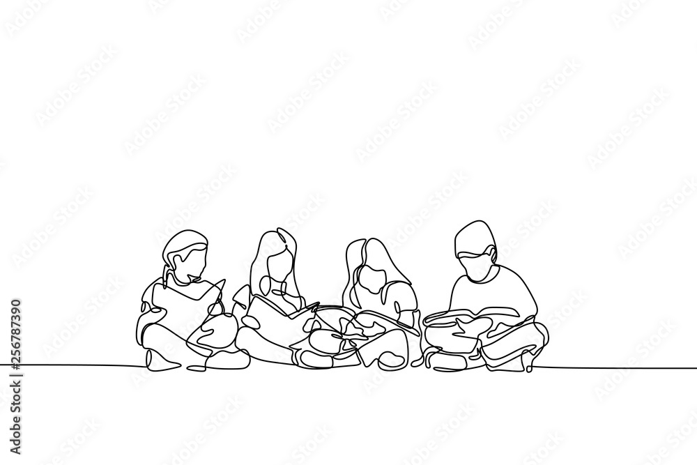 One line drawing of teenager. continuous lineart design kids and ...
