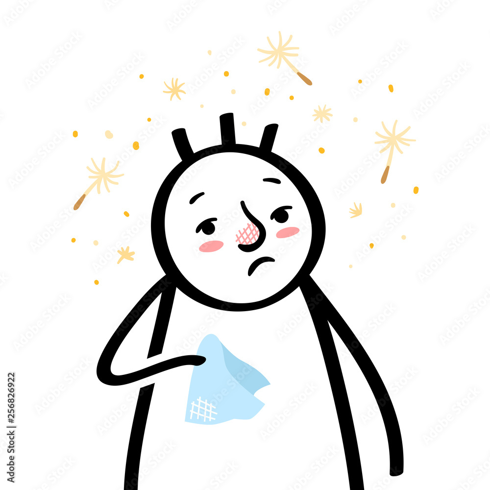 Strichmännchen mit Heuschnupfen Pollenallergie Stock Vector | Adobe Stock