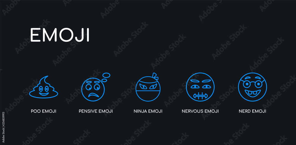 5 outline stroke blue nerd emoji, nervous emoji, ninja emoji, pensive ...