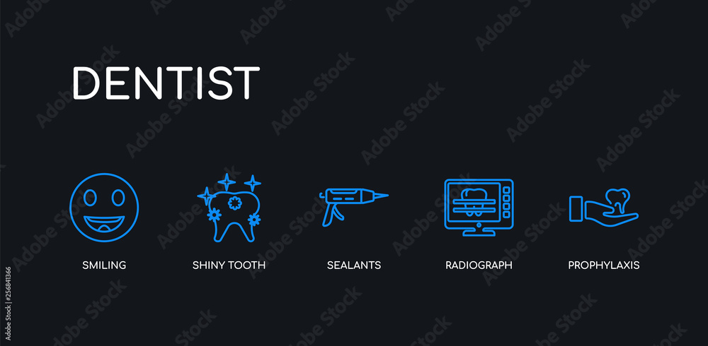 Image vectorielle Stock 5 outline stroke blue prophylaxis, radiograph ...