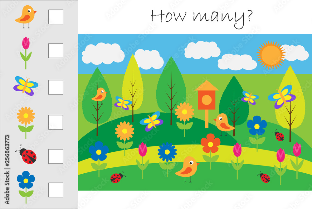 How many counting game with spring picture for kids, educational maths ...