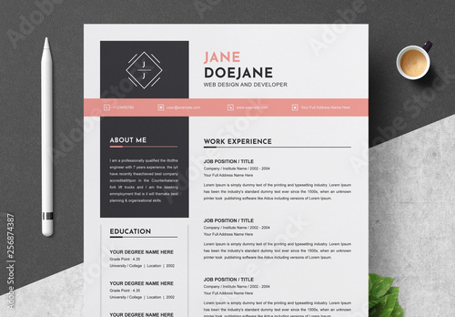 Resume and Cover Letter Layout with Coral Accents Stock Template ...