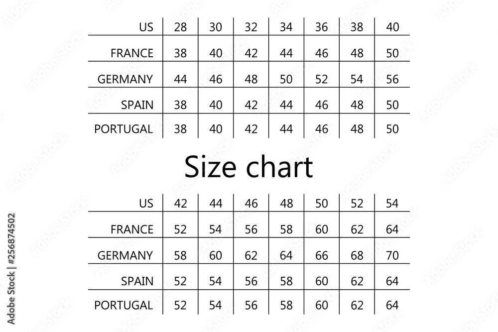 Size table - size chart illustration - different sizes - Vector Stock ...