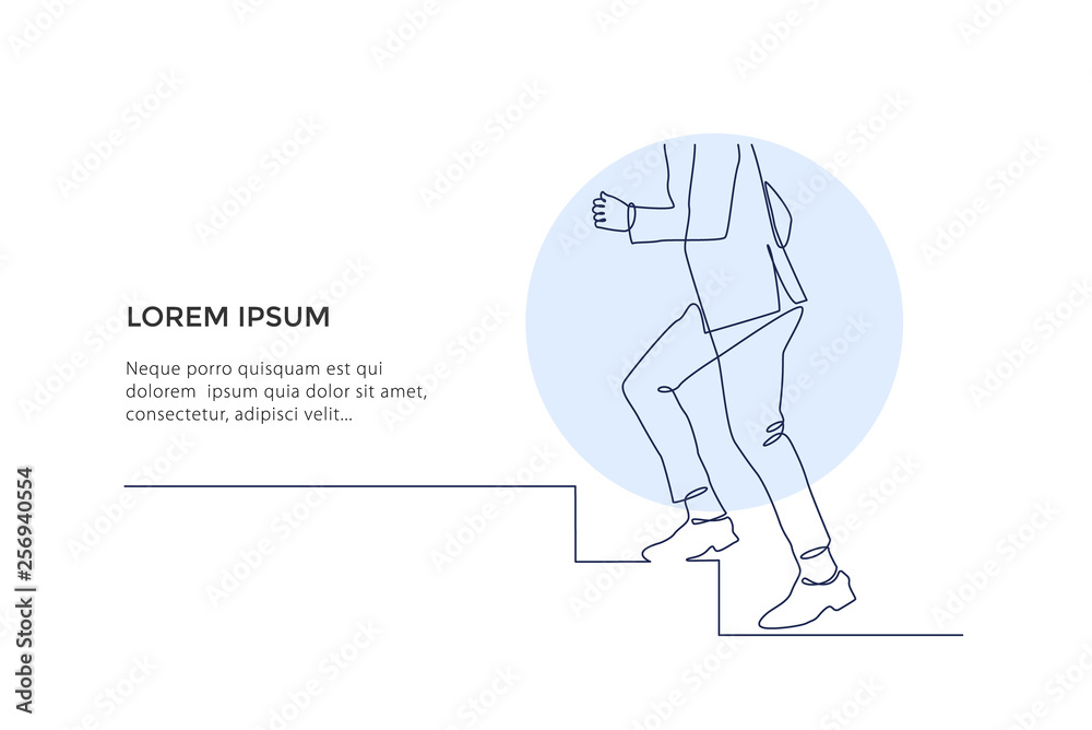 Continuous Line Drawing Businessman running fast upstairs. Horizontal ...