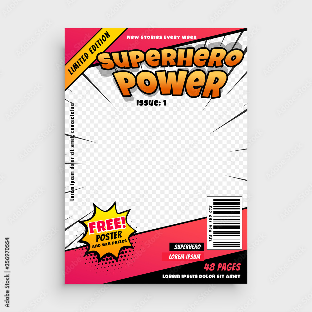 superhero comic magazine front cover page design Stock Vector | Adobe Stock