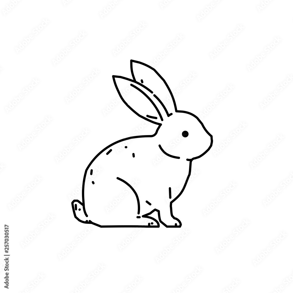 Cute bunny rabbit line art vector drawing, hand drawn minimalism style ...
