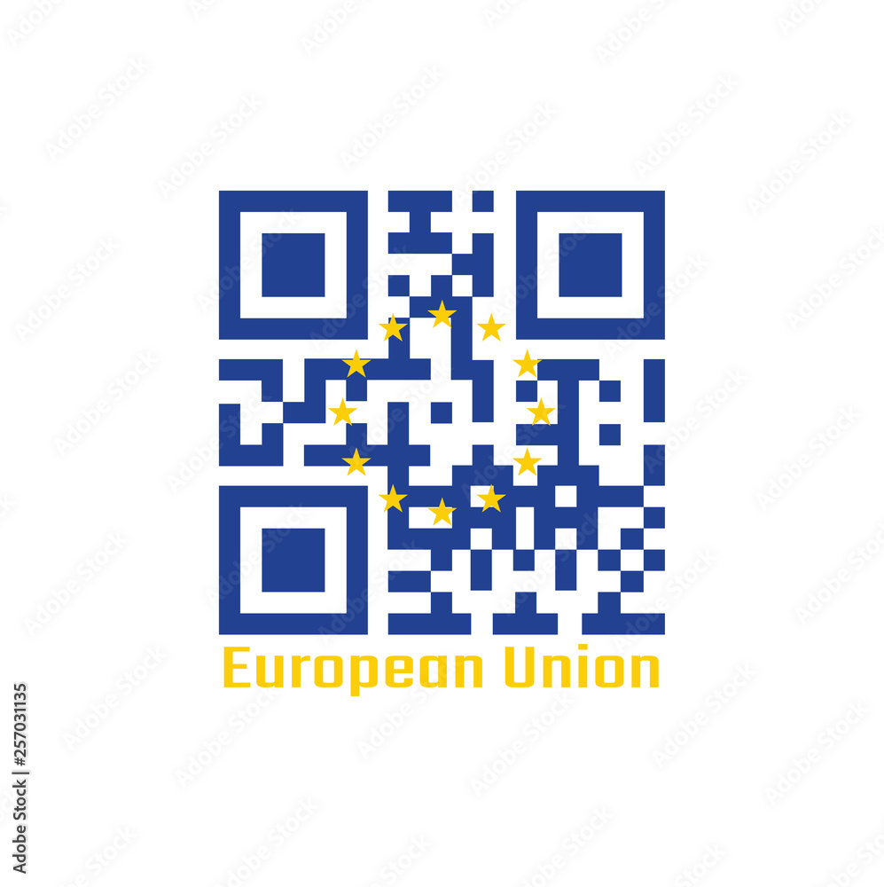 QR code set the color of Europe flag. A circle of twelve five-pointed ...