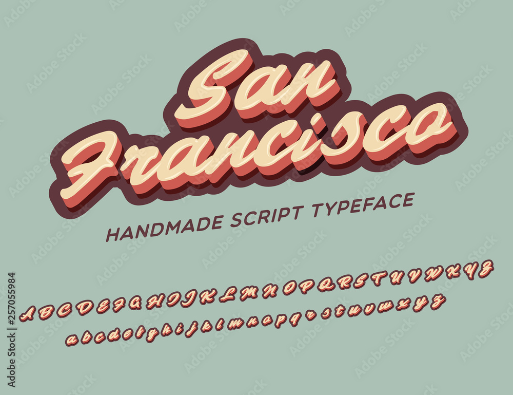 San Francisco. 3D vintage script font. Retro typeface. Vector font ...