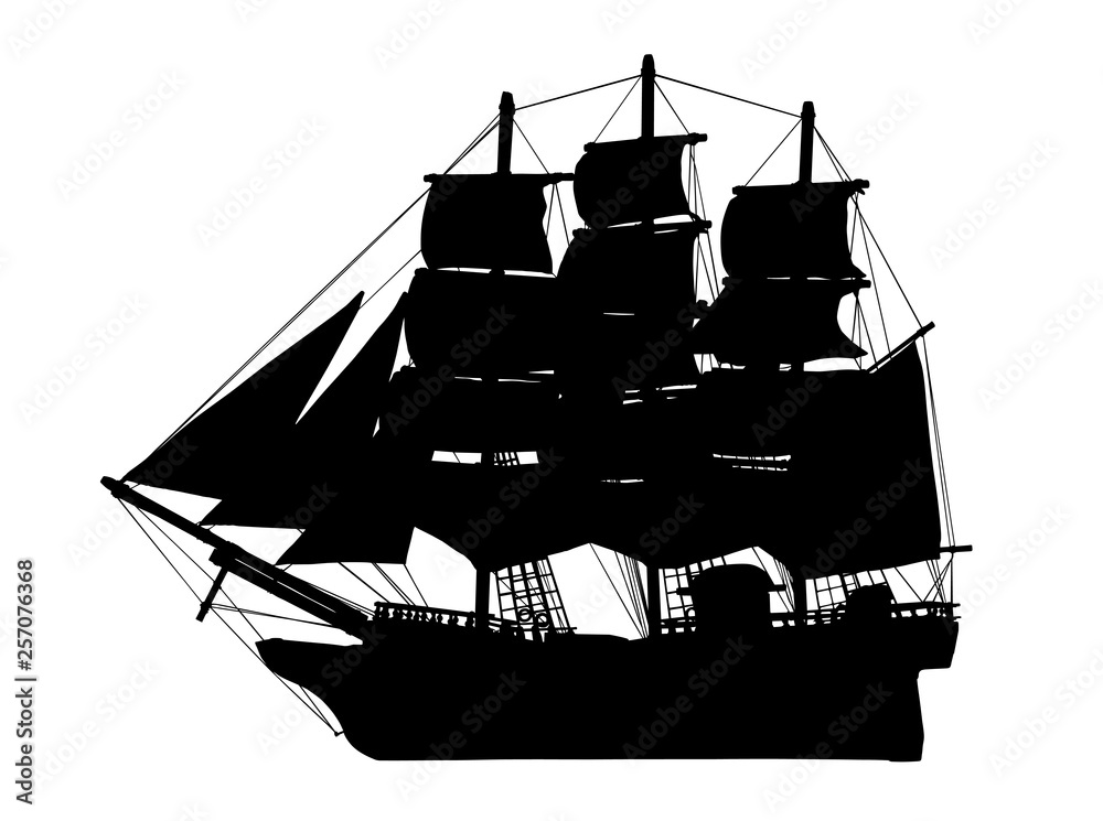 Pirate Ship silhouette, galleon, brigantine, Age of Discovery sailing ...