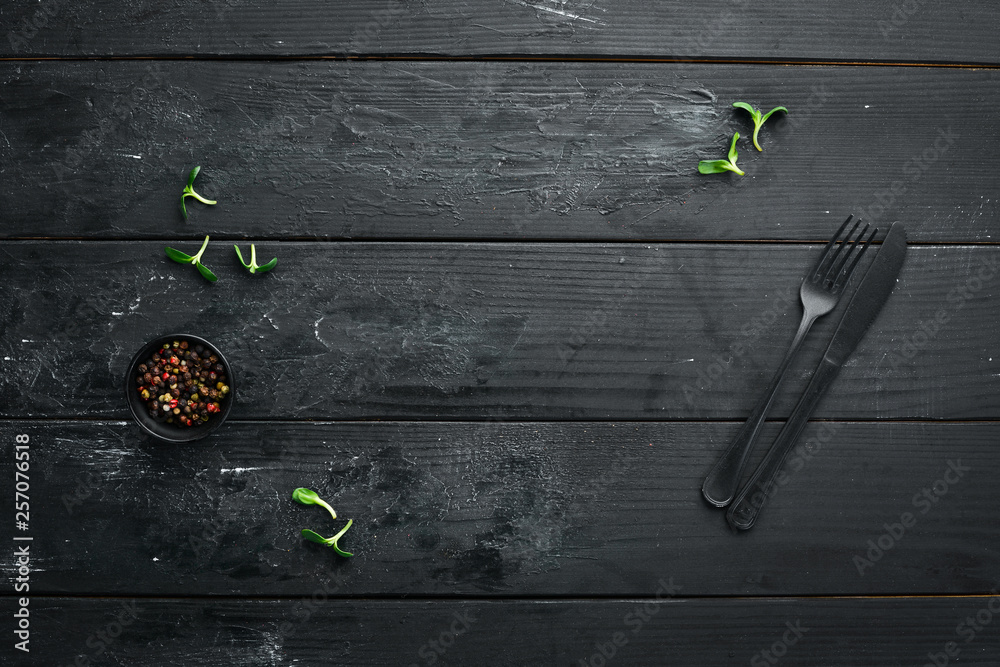 Cooking banner. cutlery. Top view. Free space for your text. Rustic ...