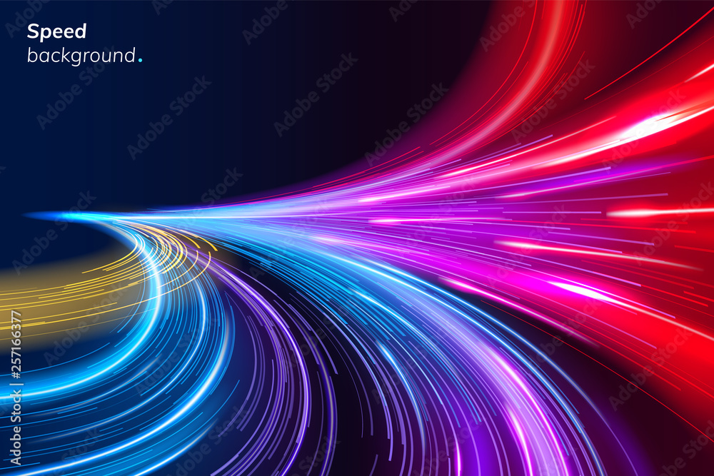 Abstract colorful speed background with lines in shape of track turn ...