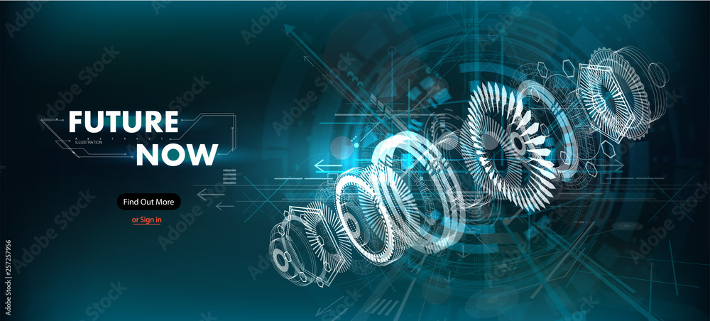 Abstract gear wheel mechanism background. Engineering drawing abstract ...