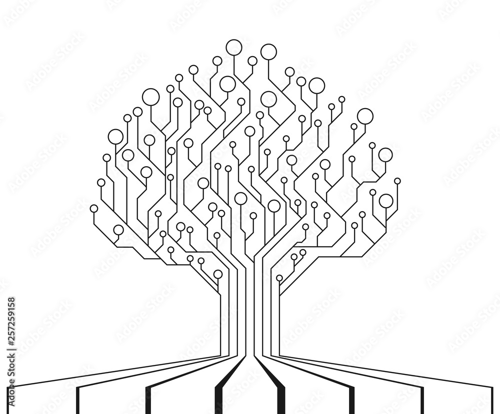 Circuit Board Tree. Technology CPU, Microprocessor Interface. The ...