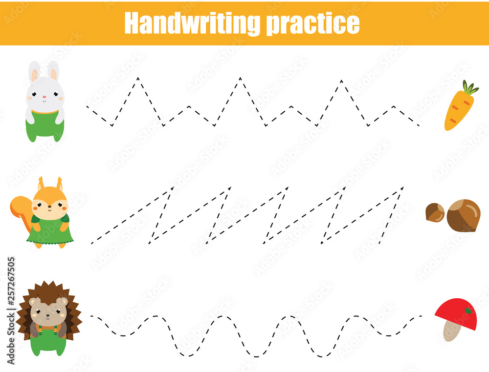 Preschool handwriting practice sheet. Educational children game ...