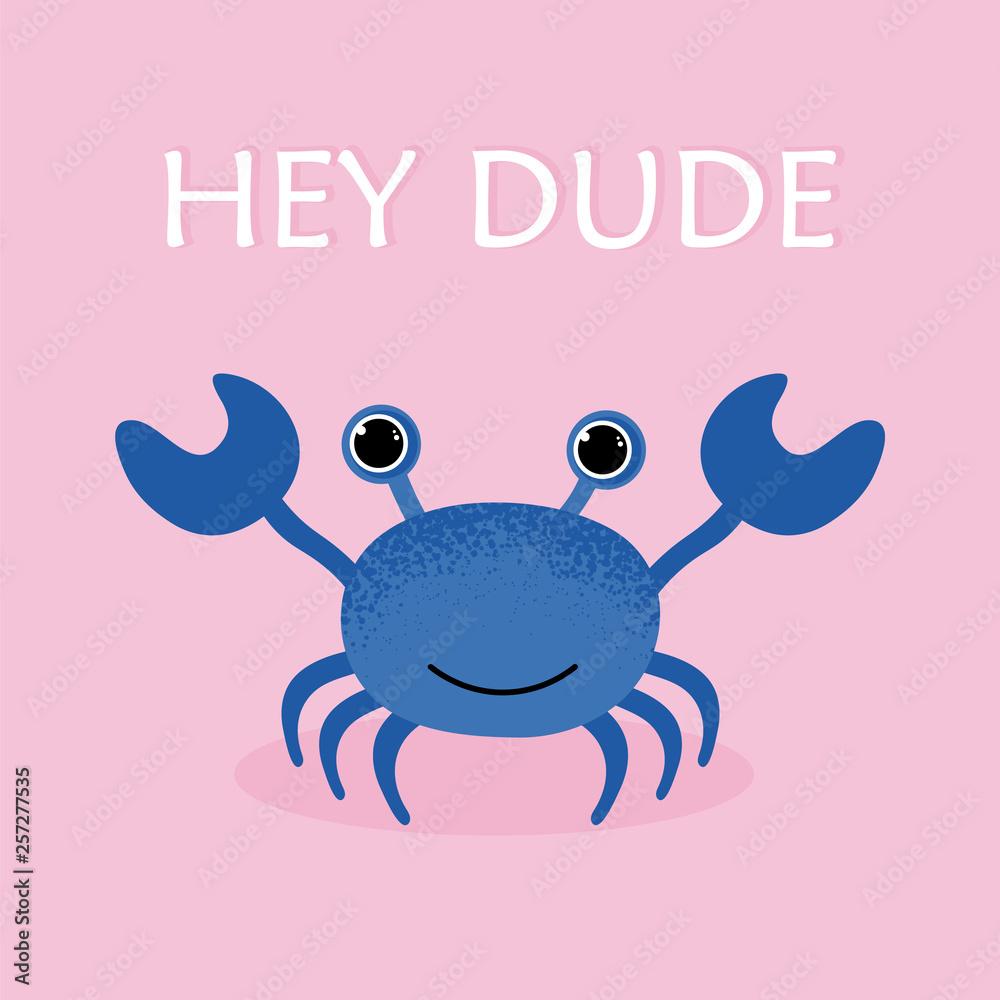 Vector Illustration. Cartoon blue crab icon in modern flat style. Ocean ...