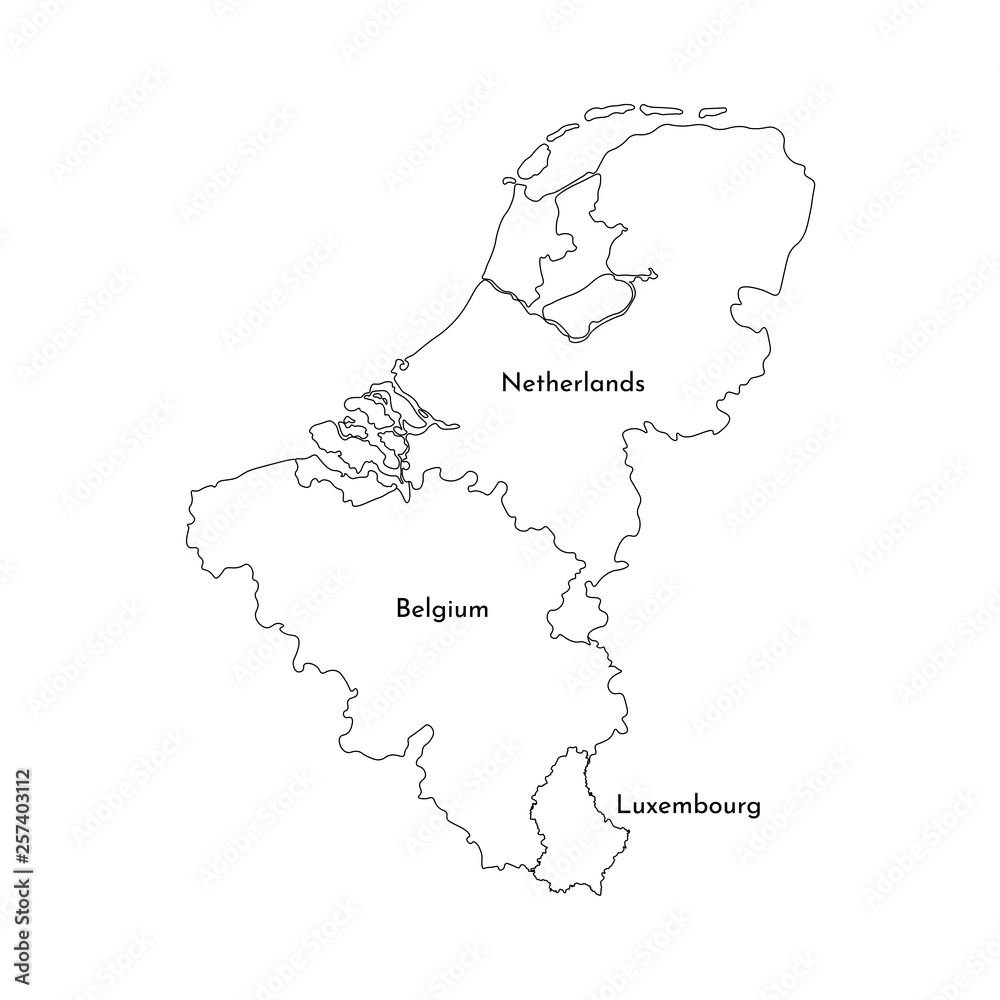 Vector illustration with simplified map of European BeNeLux states ...