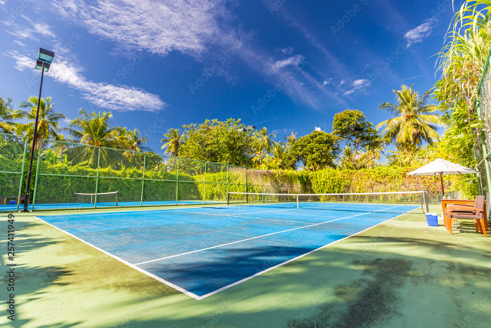 Amazing sport and recreational background as tennis court on tropical ...