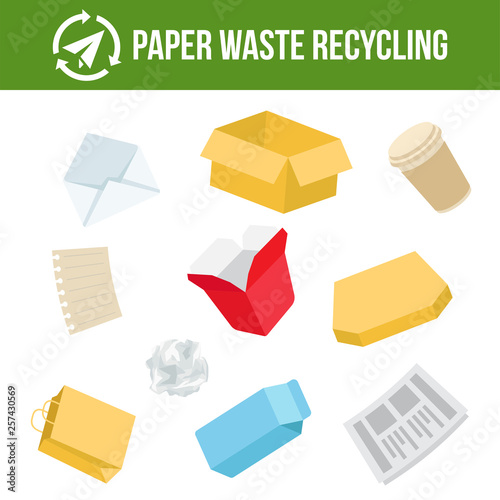 Vector illustration: icons collection of paper waste. Paper garbage ...
