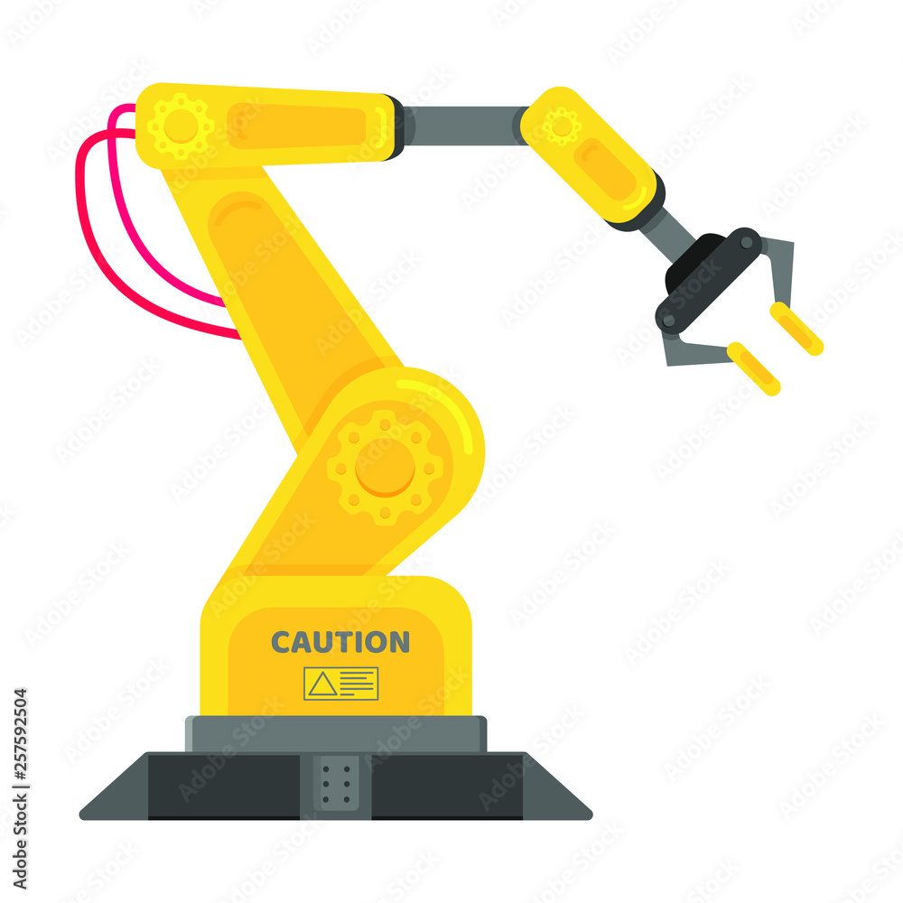 Robotic arm flat style design vector illustration icon sign isolated on ...