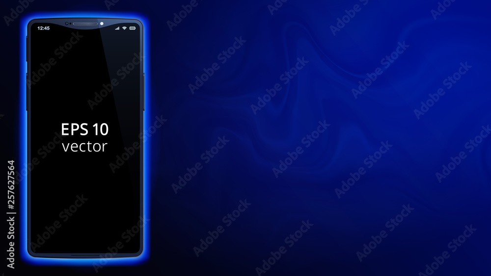 Black smartphone with a glowing edge. Modern device on abstract dark ...