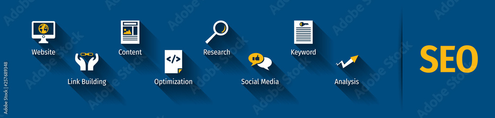 SEO search engine optimization banner web icon for business and ...