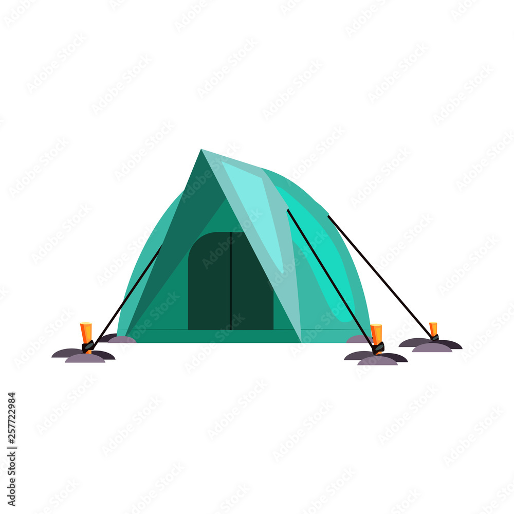 Camping in mountains. Tent, dome, shelter, canvas. Vector illustration ...