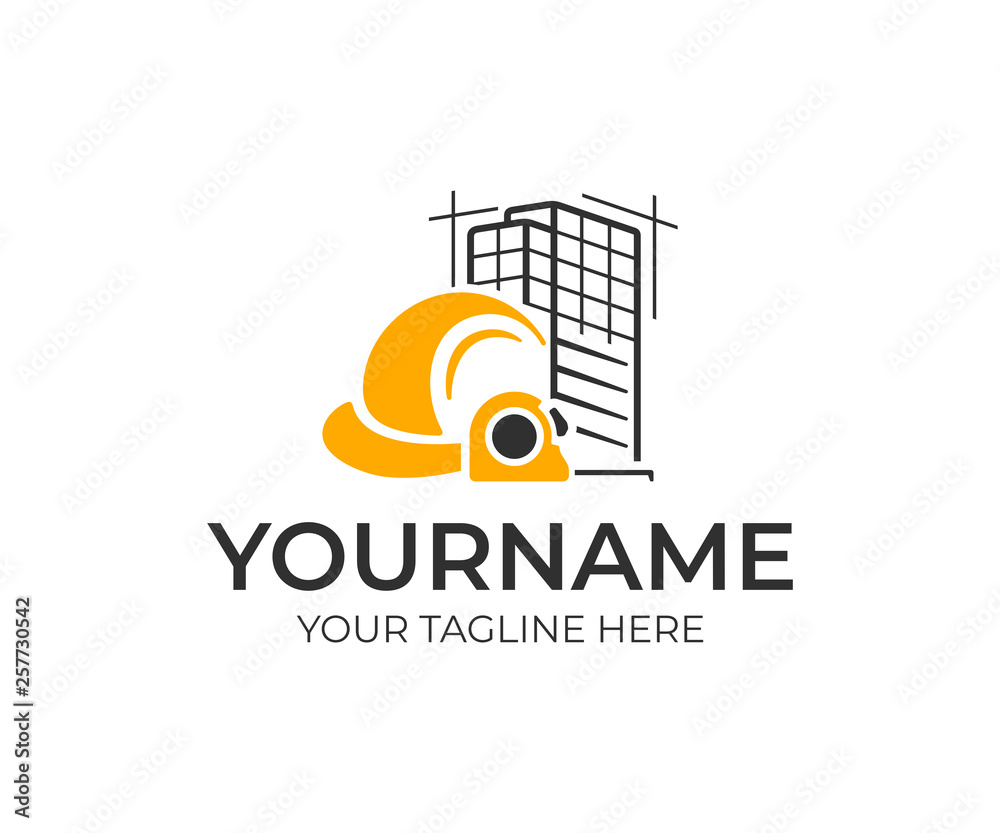 Building construction logo design. Construction helmet and measure tape ...