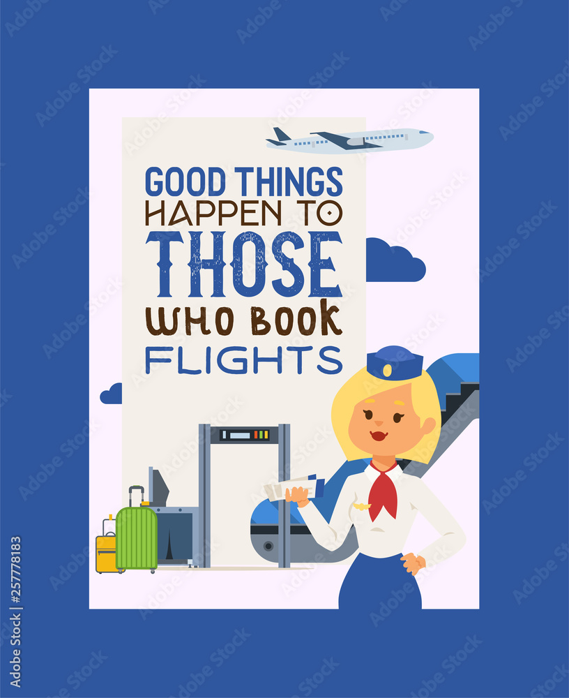 Stewardess vector flight crew steward pilot and people traveling flying ...