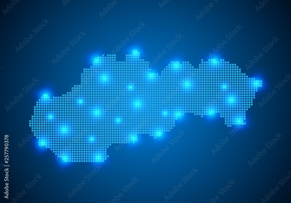 Abstract blue background with map, internet line, connected points. map ...