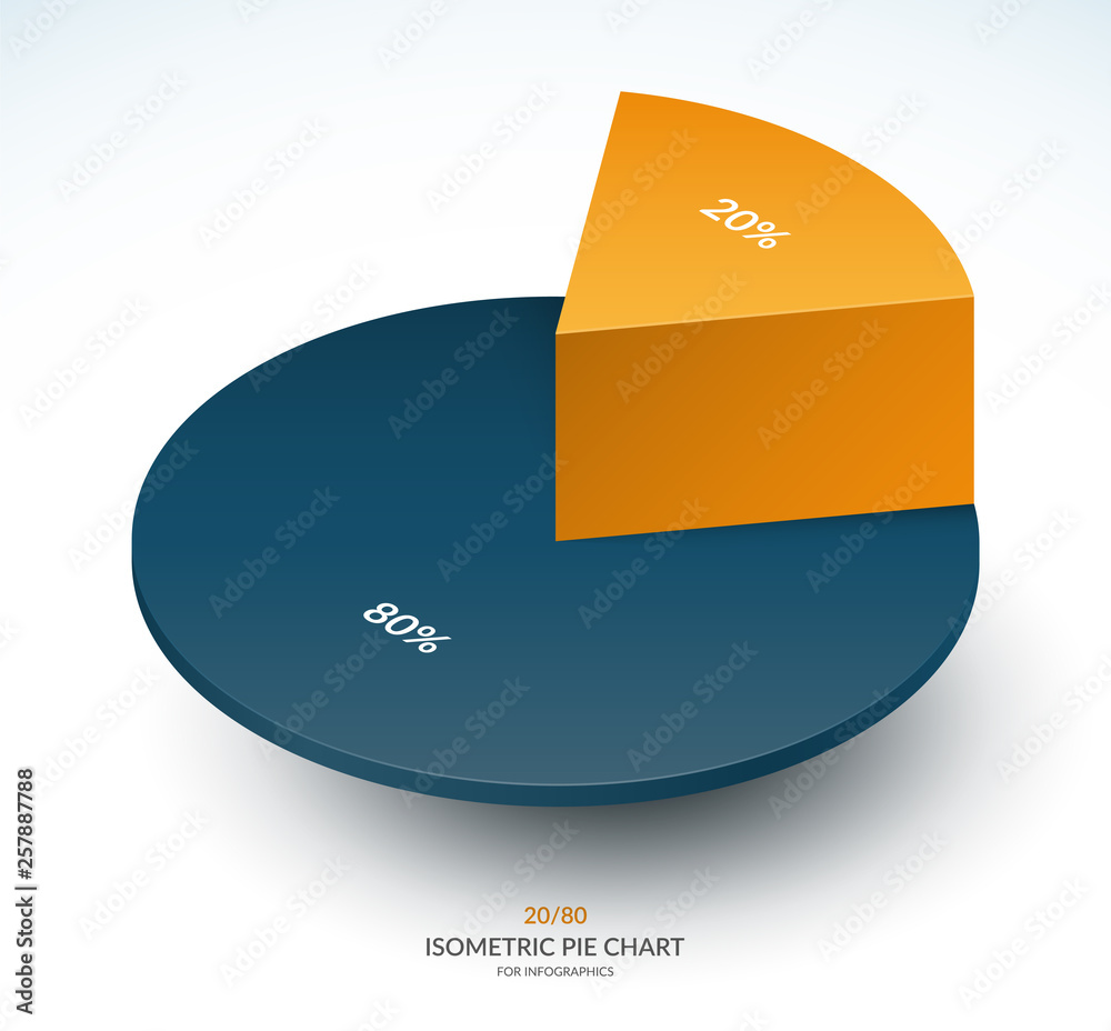 Infographic isometric pie chart template. Share of 20 and 80 percent ...