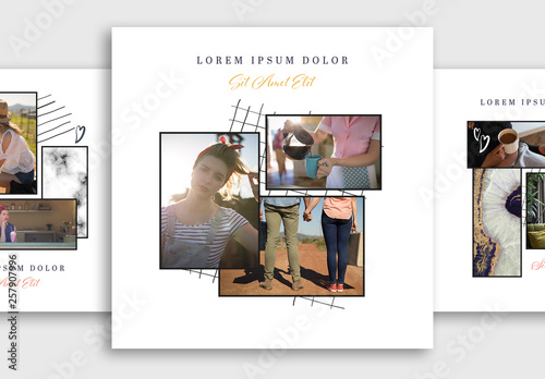Photo Collage Social Media Post Layout Set with Hand Drawn Graphic ...