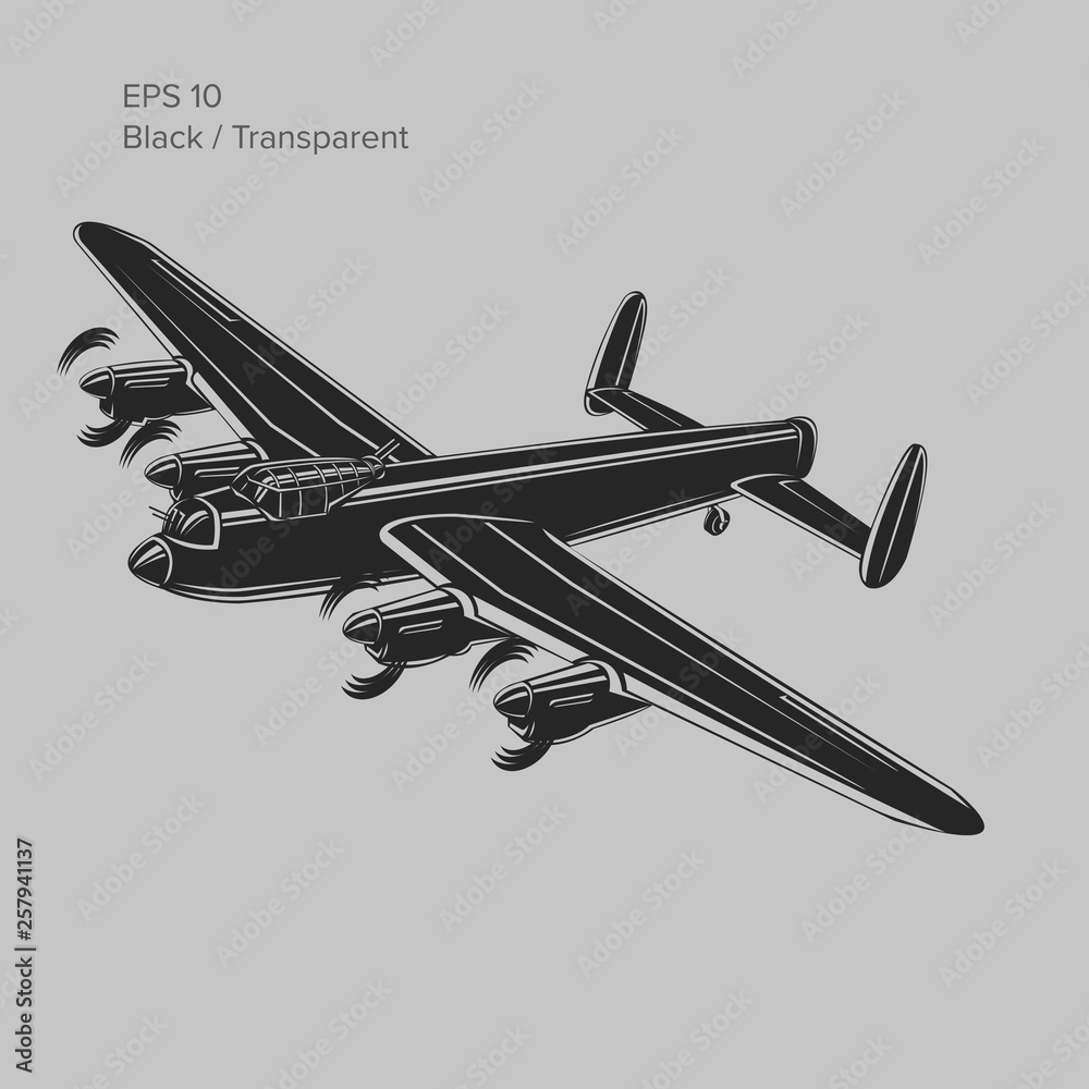 Vintage bomber vector illustartion. WW2 heavy military aircraft ...