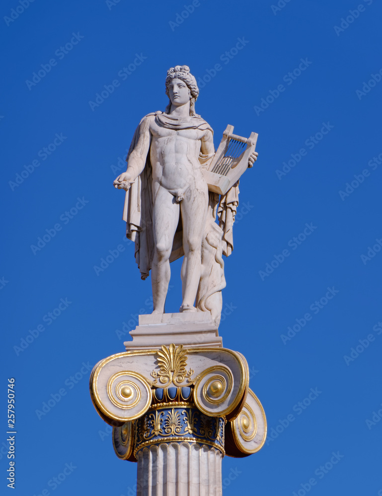 Apollo statue, the ancient greek god of music and poetry on crystal ...