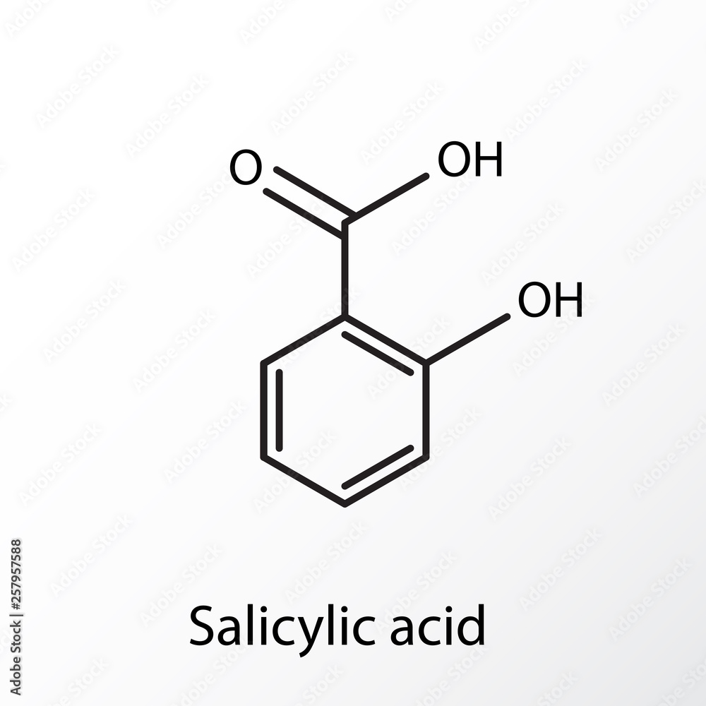 Hand drawn salicylic acid molecule. Skeletal formula on white ...