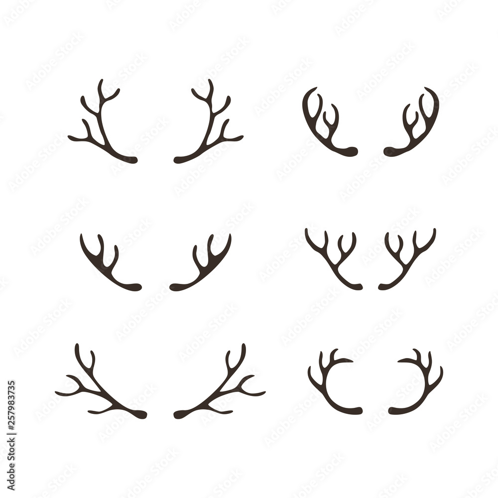 Collection Of Hand Drawn Different Animals Horns. Sketch Horns Of Deer ...