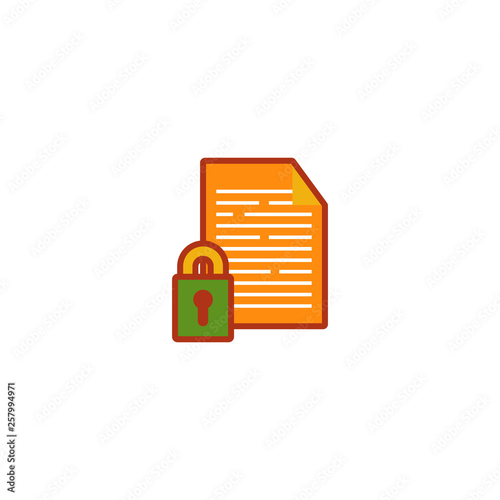 File or text with padlock locked. Program file security icon symbol ...