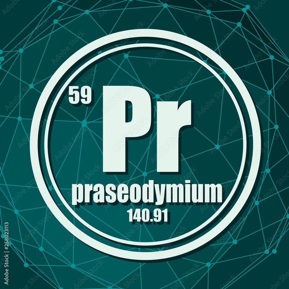Praseodymium chemical element. Sign with atomic number and atomic ...
