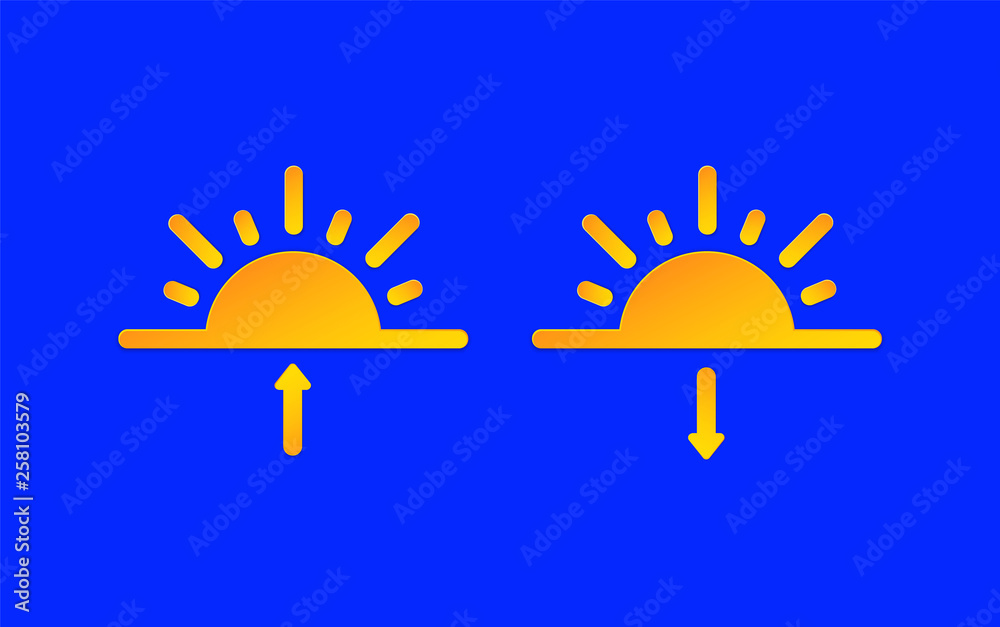Sunrise, Sunset Weather forecast info icons set. Sun and arrow symbol ...