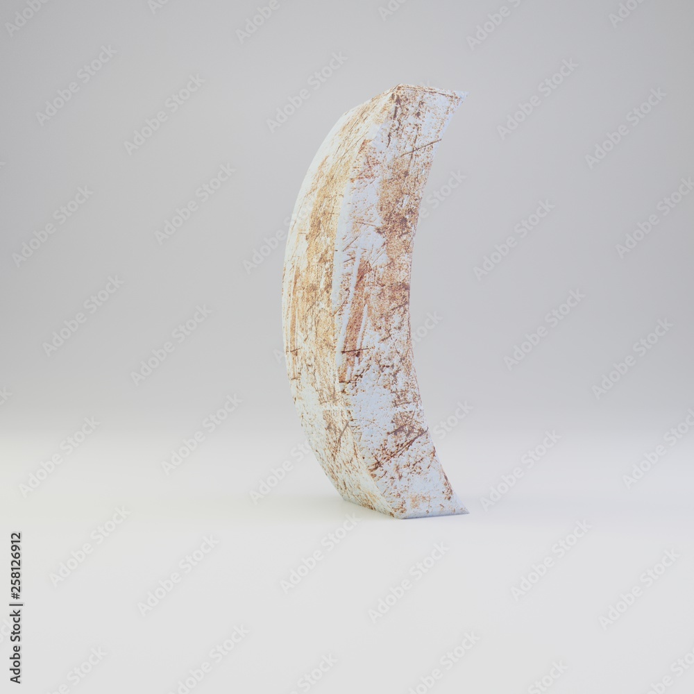 Concrete round brackets symbol with rusty metal scratches isolated on ...