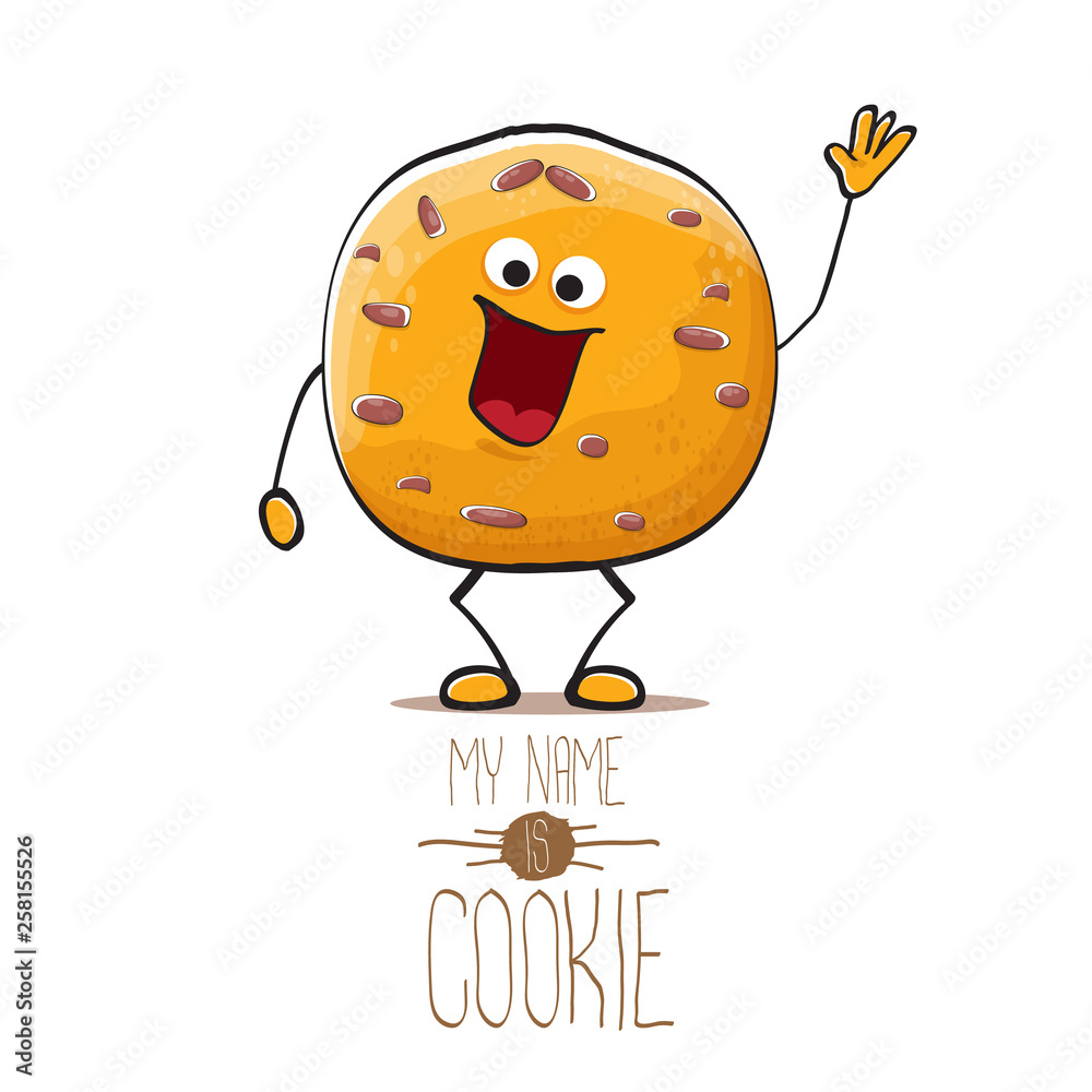 vector funny hand drawn homemade chocolate cookie character isolated on ...