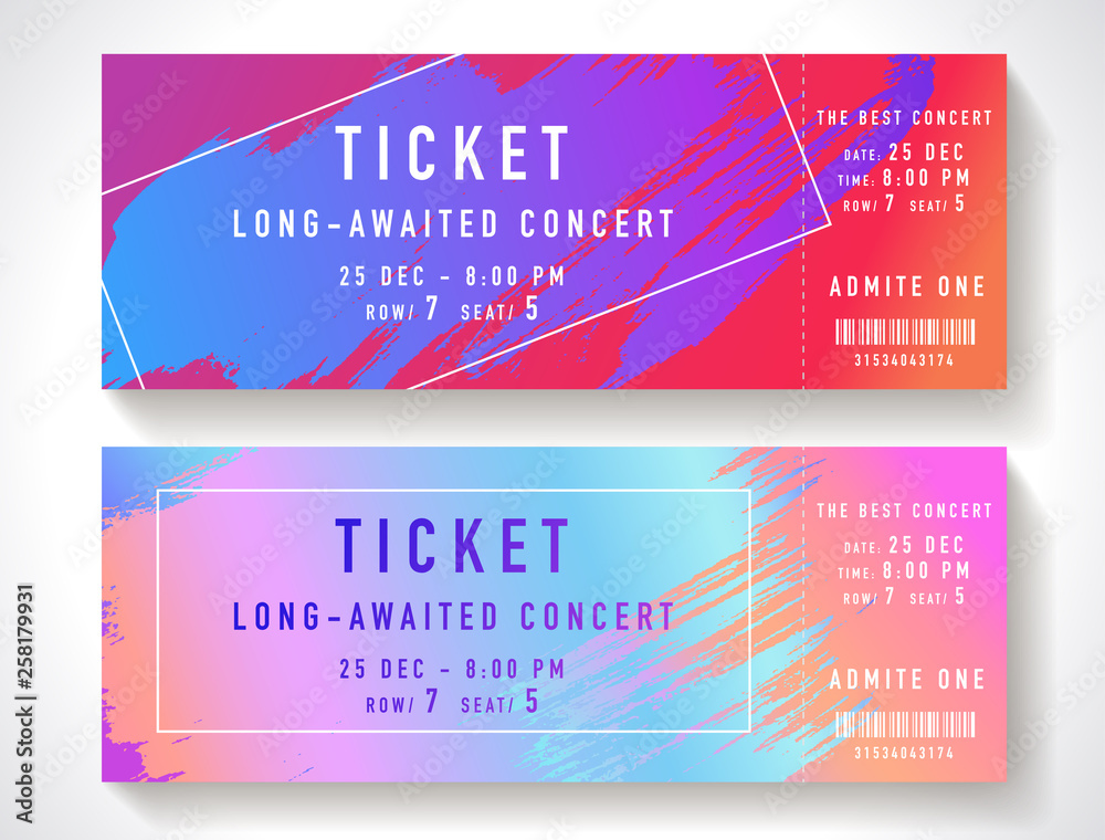 Admission ticket template. Vector mockup concert ticket (tear-off) with ...