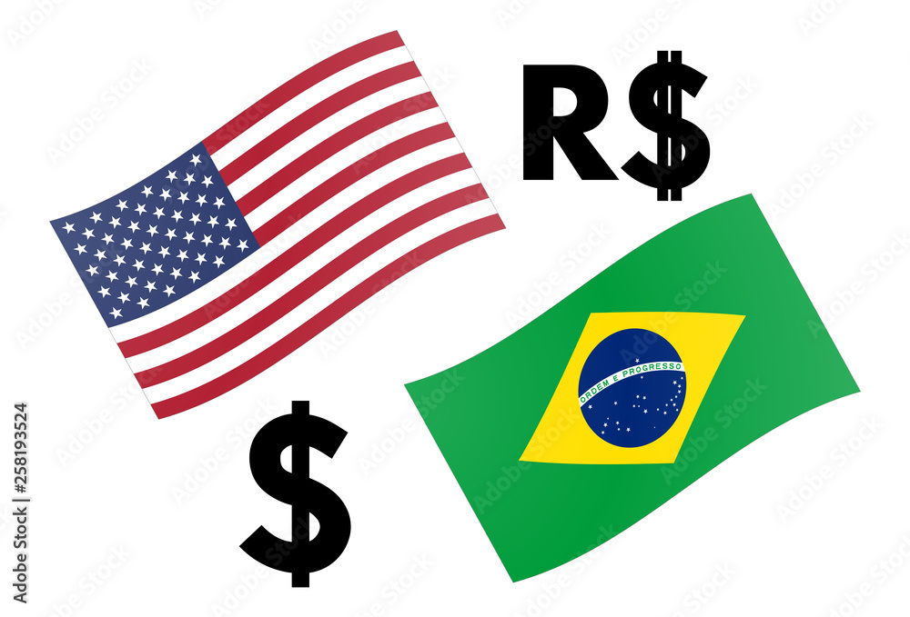 USDBRL Forex Currency Pair Vector Illustration US And Brazil Flag USDBRL Forex Currency Pair Vector Illustration US And Brazil Flag