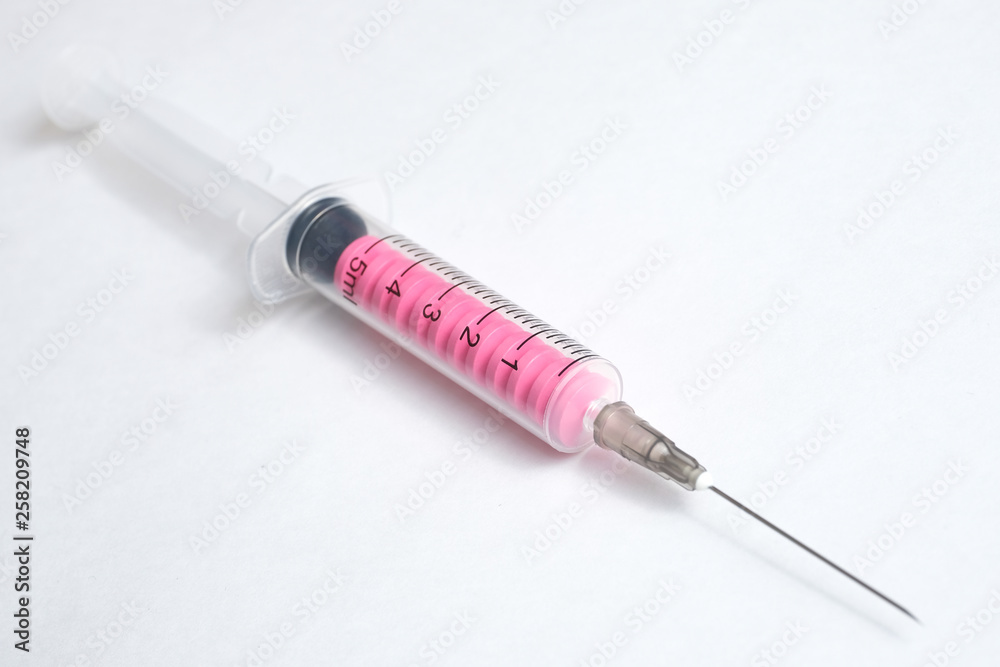 Cocktail from drugs of injections and tablets at one time. Syringe with ...