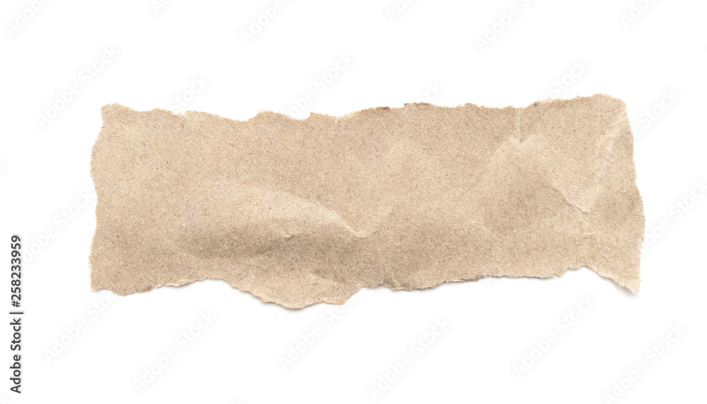 Foto Recycled paper craft stick on a white background. Brown paper torn ...