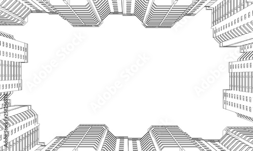 Wireframe of high-rise buildings. Contour of buildings from black lines ...