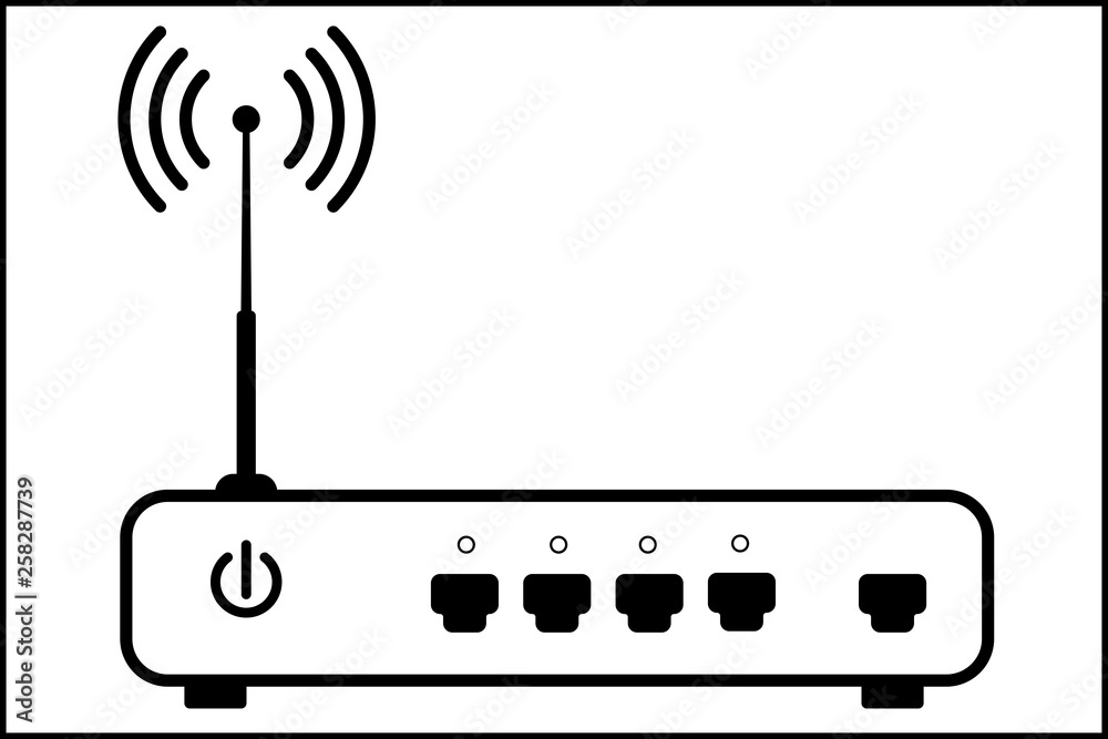 Wireless router vector icon with 4 connectors LAN and 1 connector WAN ...