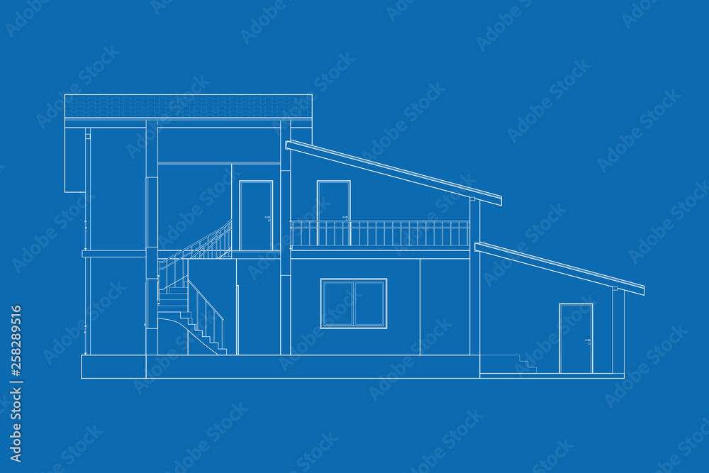 Architectural modern background. Cross-section suburban house. Vector ...