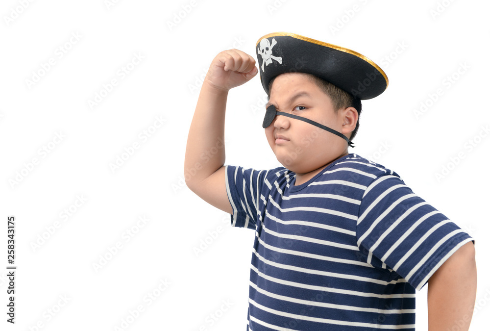 fat boy wearing a pirate costume show muscle Stock Photo | Adobe Stock