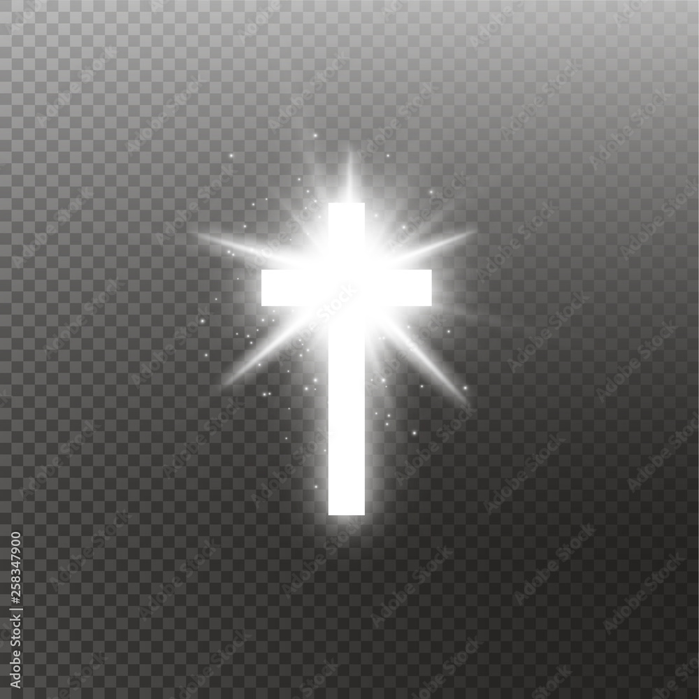 Shining white cross and sunlight special lens flare light effect on ...